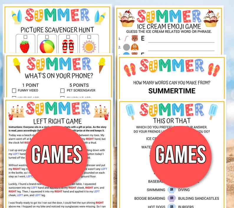 Summer Games Bundle, Summer Activities, Summer Party Games, Summer Game ...