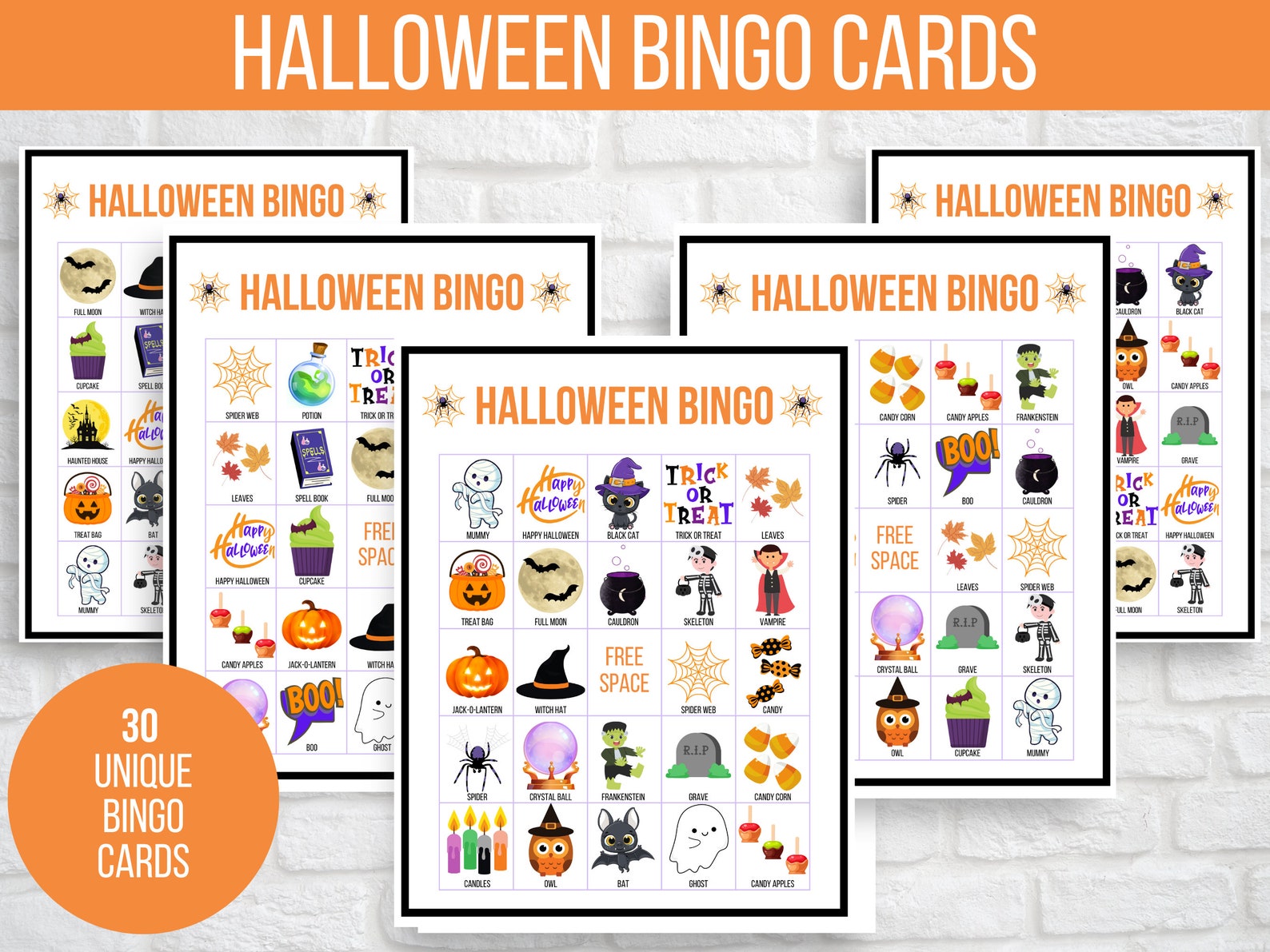 Halloween Bingo 30 Halloween Bingo Cards Halloween Activity - Etsy