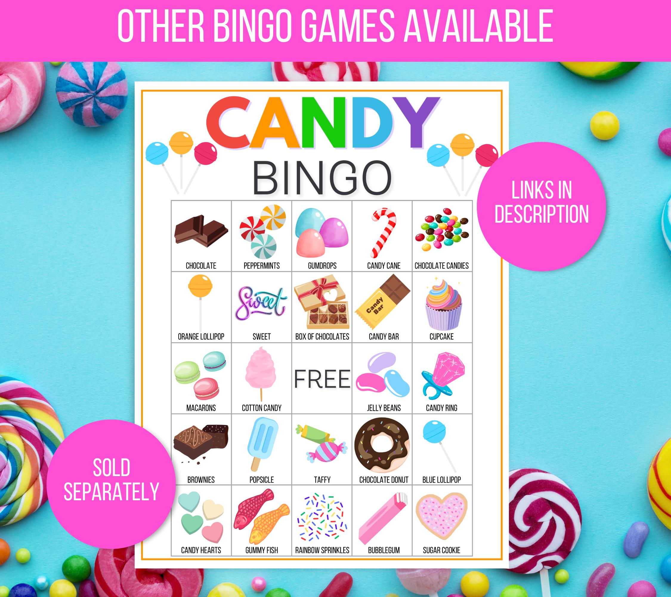 Candy Bingo, 100 Printable Candy Bingo Cards, Sweet Treats Bingo, Candy ...