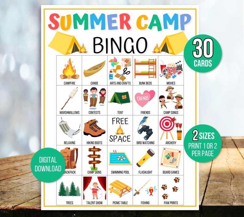 Bingo pour colonie de vacances, 30 cartes de bingo pour colonie de ...
