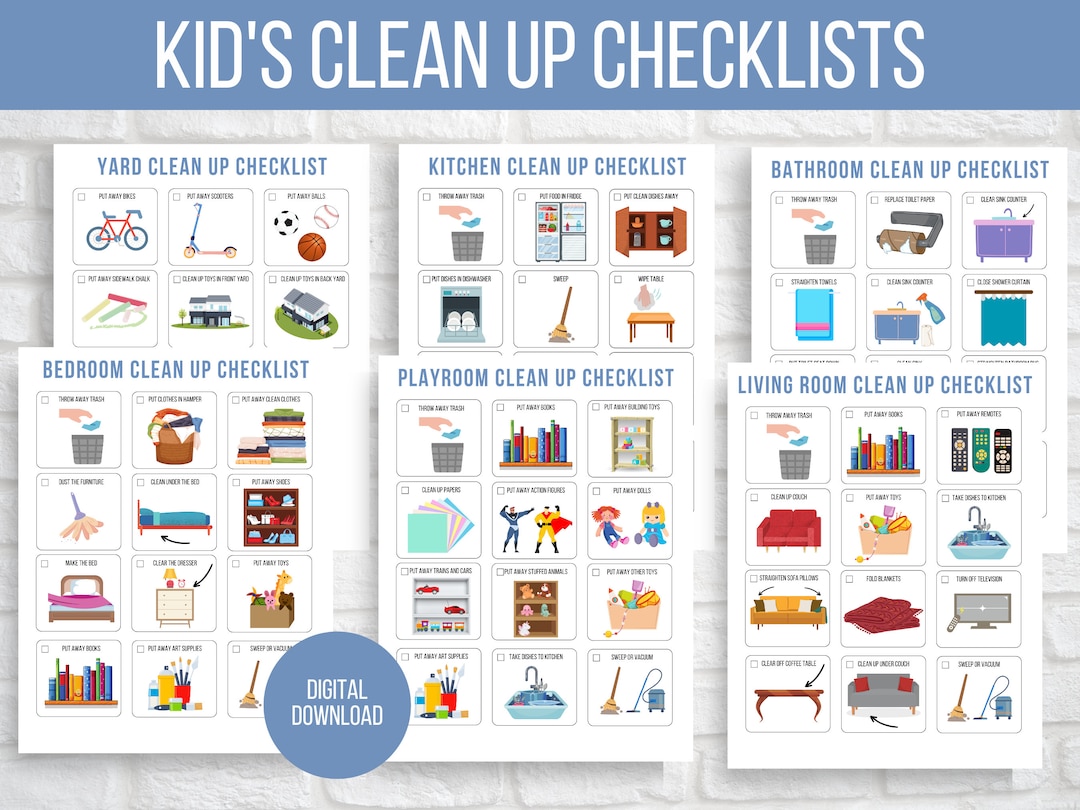 Kids Cleaning Checklist With Pictures, Kids Tidying Checklists, Kids ...