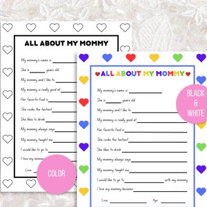 All About My Mom Fill in the Blanks Questionnaire, Mother's Day Craft ...