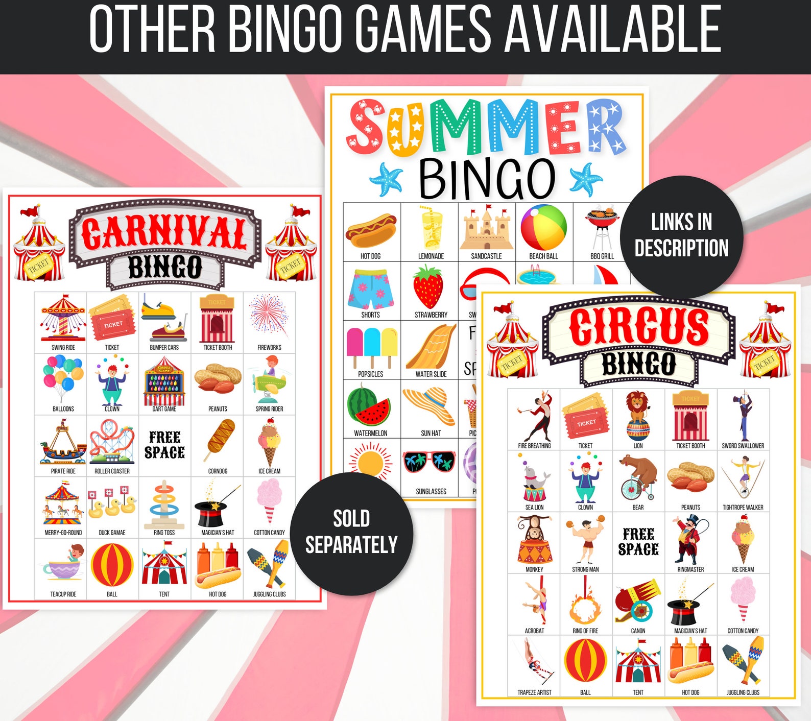 Circus Bingo, 30 Printable Circus Bingo Cards, Circus Party Game ...