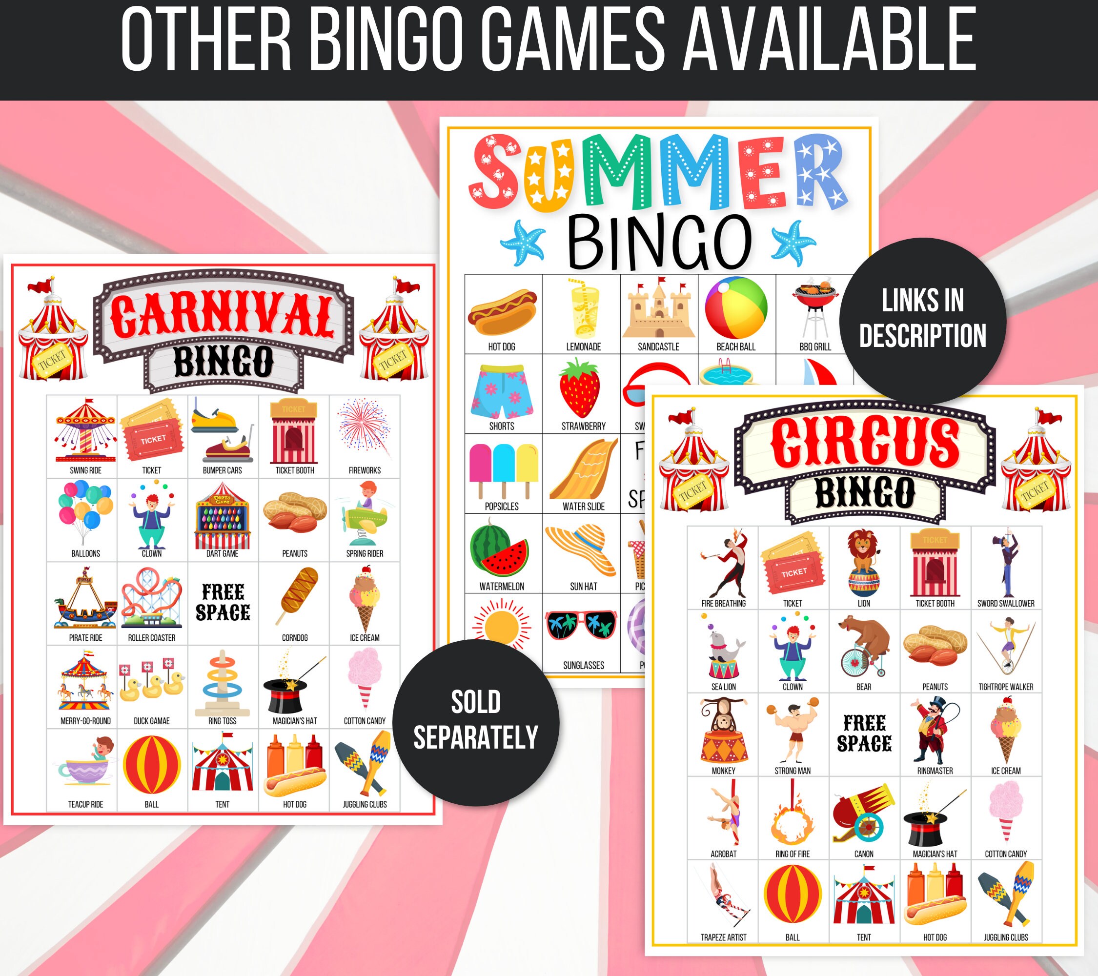 Circus Bingo, 30 Printable Circus Bingo Cards, Circus Party Game ...