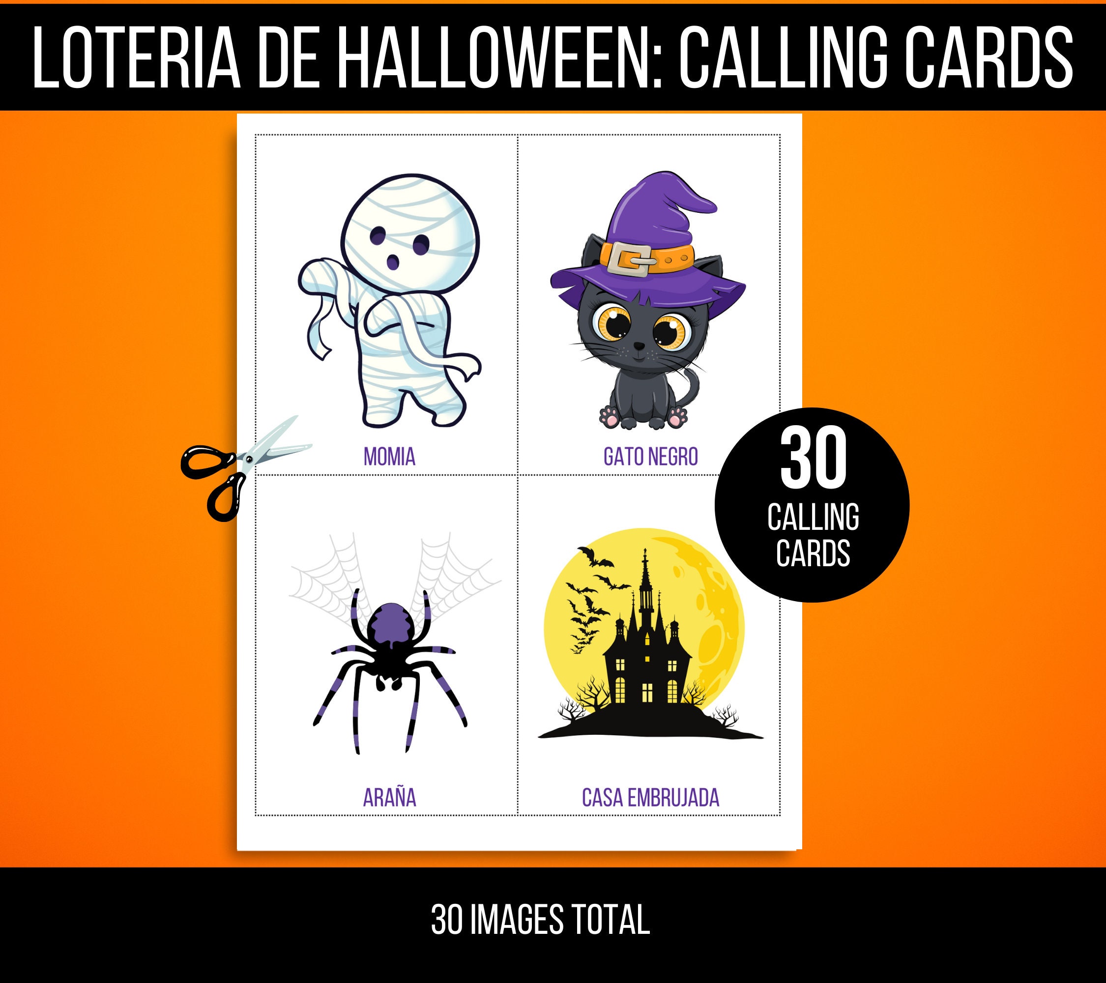 Loteria De Halloween, Spanish Halloween Bingo, 30 Spanish Halloween ...