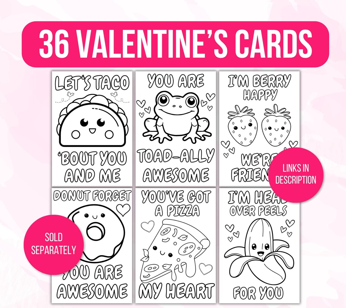 Squish Valentines Coloring Cards, 20 Squish Valentine Cards, Valentine ...