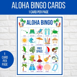 Aloha Bingo, Luau Bingo, Hawaiian Bingo, 30 Printable Luau Bingo Cards ...