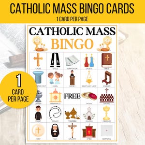 Catholic Mass Bingo, First Communion Bingo, 50 Catholic Mass Bingo ...