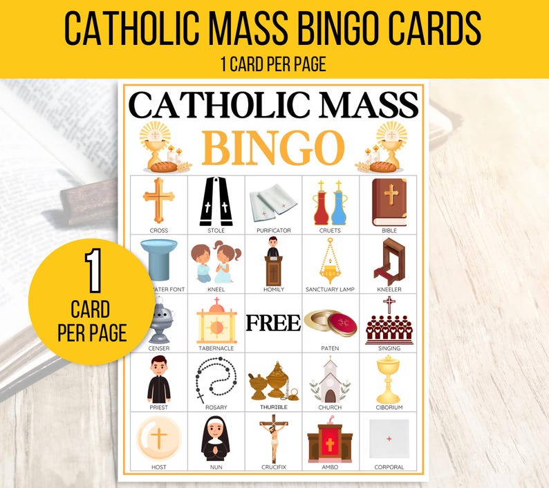 Catholic Mass Bingo, First Communion Bingo, 50 Catholic Mass Bingo ...