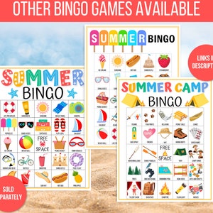 Summer Bingo, 20 Summer Bingo Cards, Coloring Bingo Game, Summer Game ...