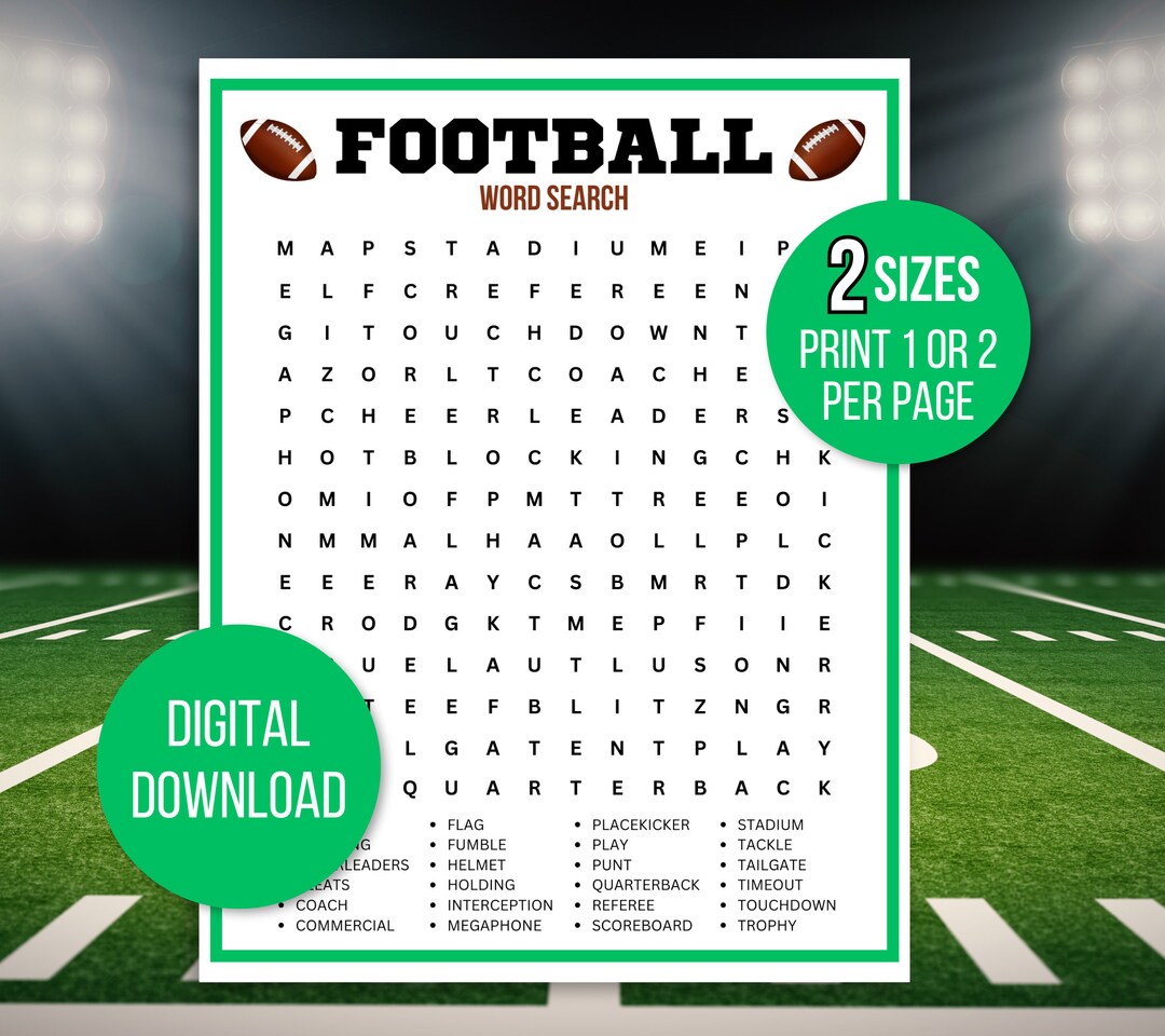 Football Word Search, Printable Football Word Search, Football Activity ...