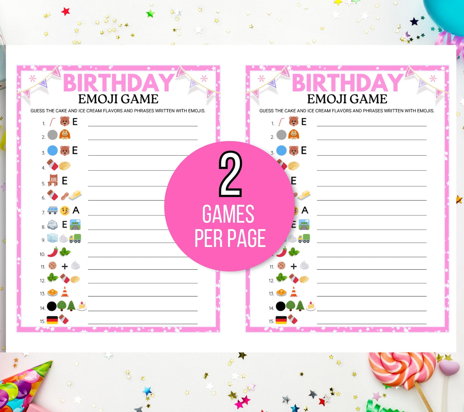 Birthday Emoji Pictionary Game, Printable Birthday Game, Birthday Party ...