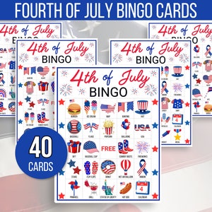 4th of July Bingo, 40 Fourth of July Bingo Cards, Patriotic Bingo ...