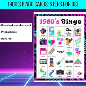 80s Bingo, 1980s Bingo, Retro Bingo, 30 Printable 1980s Bingo Cards ...