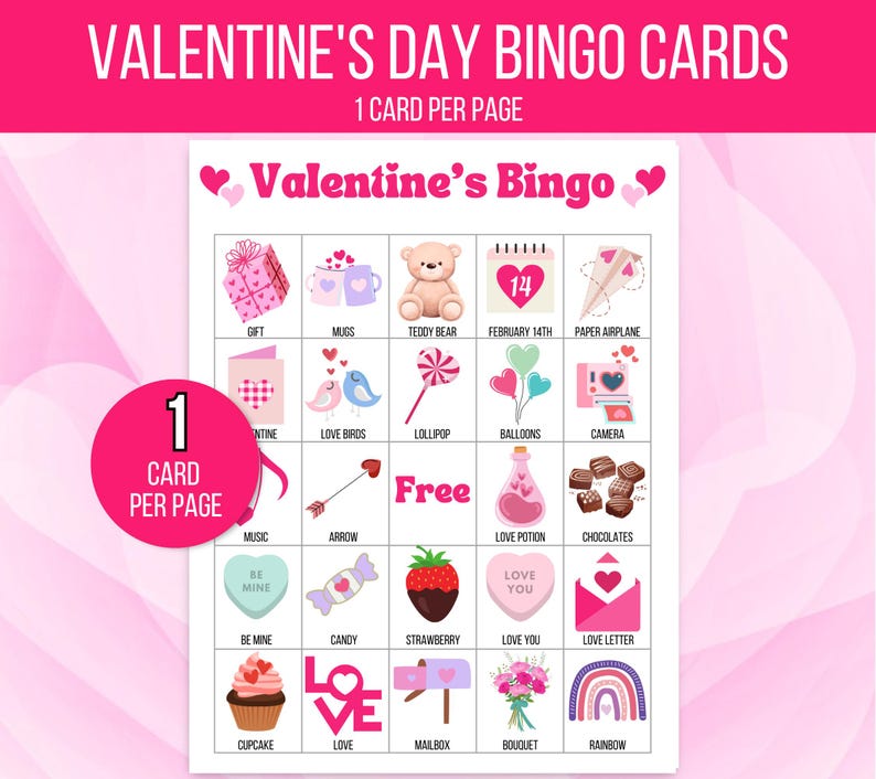 Valentine's Day Bingo, 60 Valentine's Day Bingo Cards for Kids ...