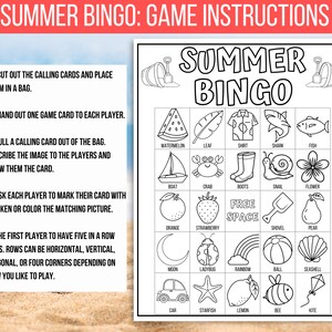 Summer Bingo, 20 Summer Bingo Cards, Coloring Bingo Game, Summer Game ...