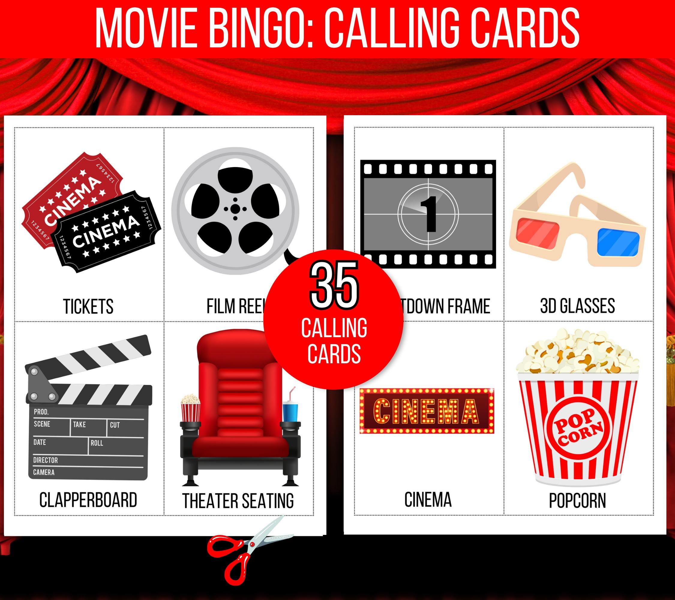 Movie Bingo, 60 Movie Bingo Cards, Movie Night Bingo, Cinema Bingo ...