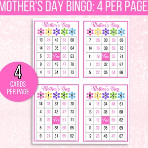 Mother's Day Bingo, 150 Mother's Day Bingo Cards, Mother's Day Activity ...