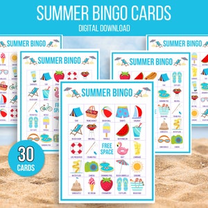 Summer Bingo, 30 Unique Printable Summer Bingo Cards, Summer Game ...