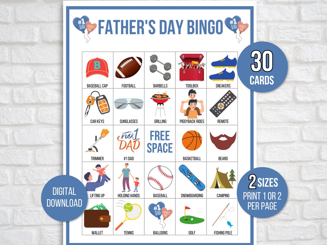 Printable Father's Day Bingo, 30 Father's Day Bingo Cards, Father's Day ...