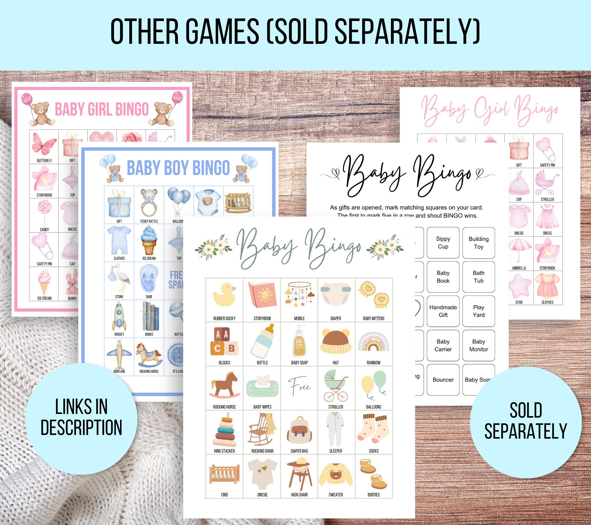 60 Baby Shower Bingo Cards, Unique Prefilled Baby Bingo Game Cards ...