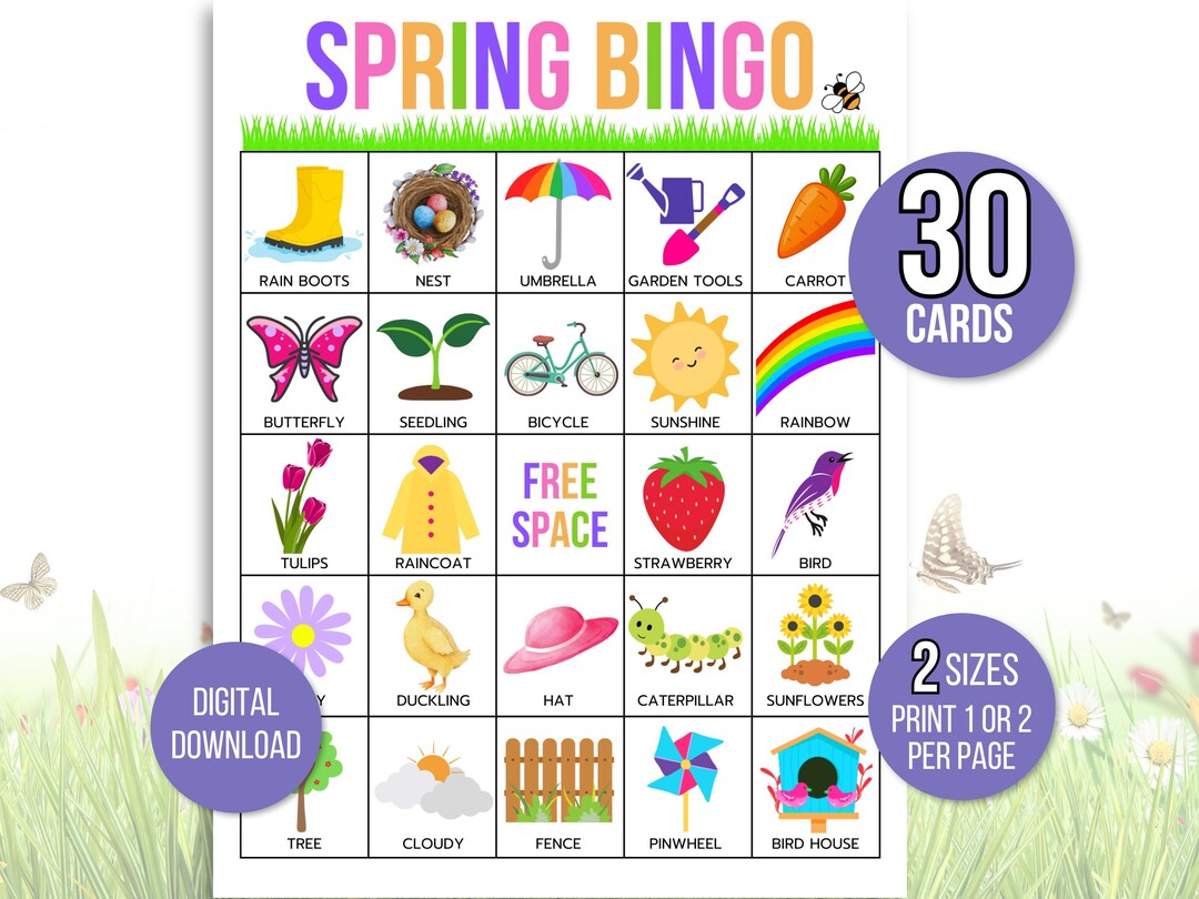 Printable Spring Bingo, 30 Spring Bingo Cards, Spring Activity for Kids ...