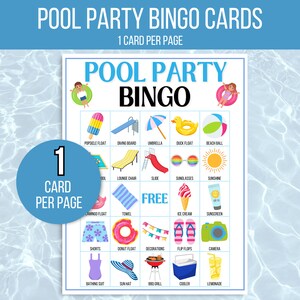 Pool Party Bingo, 30 Unique Printable Pool Bingo Cards, Pool Party Game ...