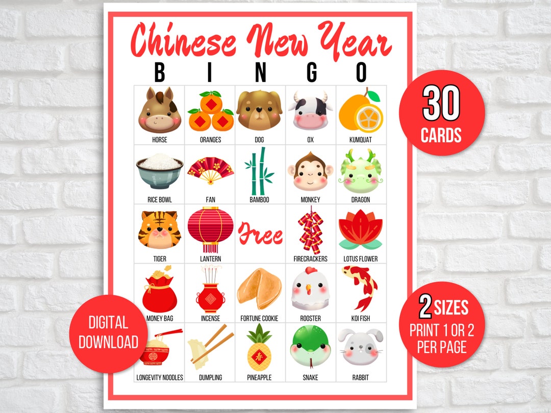 Chinese New Year Bingo, 30 Chinese New Year Bingo Cards, Chinese New ...