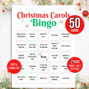 Christmas Carol Bingo, 50 Printable Christmas Carol Bingo Cards ...
