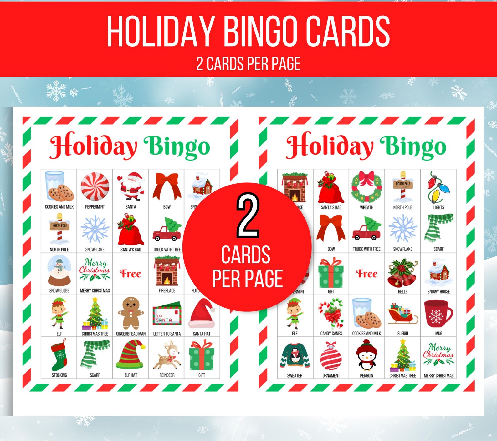 Holiday Bingo, 100 Holiday Bingo Cards, Christmas Bingo, Christmas ...