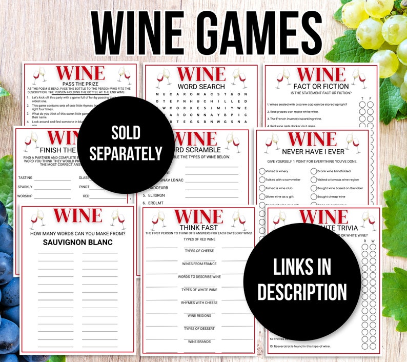Wine Bingo, 30 Printable Wine Bingo Cards, Wine Game Night, Wine Party ...
