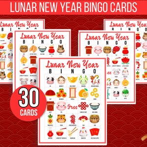 Lunar New Year Bingo, 30 Lunar New Year Bingo Cards, Lunar New Year ...