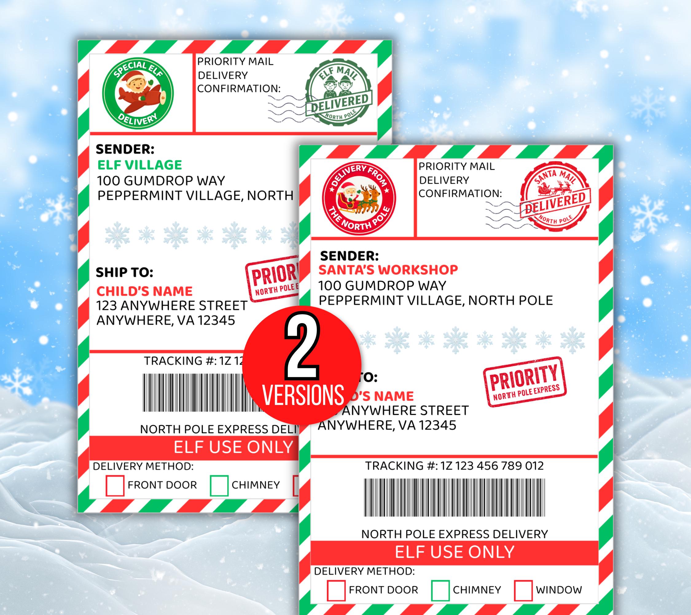EDITABLE Elf Shipping Label, Printable Elf Arrival Box Shipping Label ...