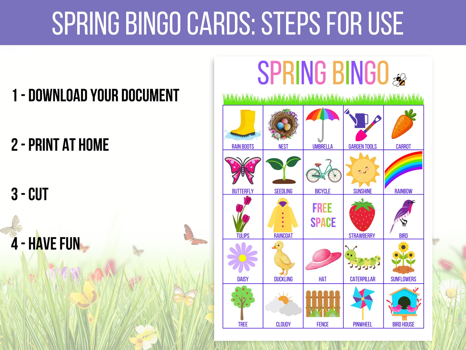 Printable Spring Bingo, 30 Spring Bingo Cards, Spring Activity for Kids ...