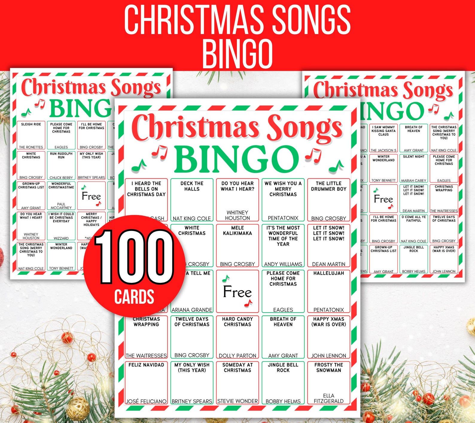 Christmas Song Bingo, Printable Christmas Song Bingo Cards, Christmas ...