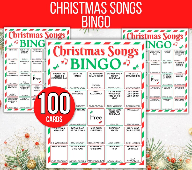 Christmas Song Bingo, Printable Christmas Song Bingo Cards, Christmas ...