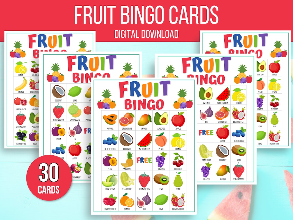 Fruit Bingo, 30 Printable Fruit Bingo Cards, Fruit Game, Fruit Party ...