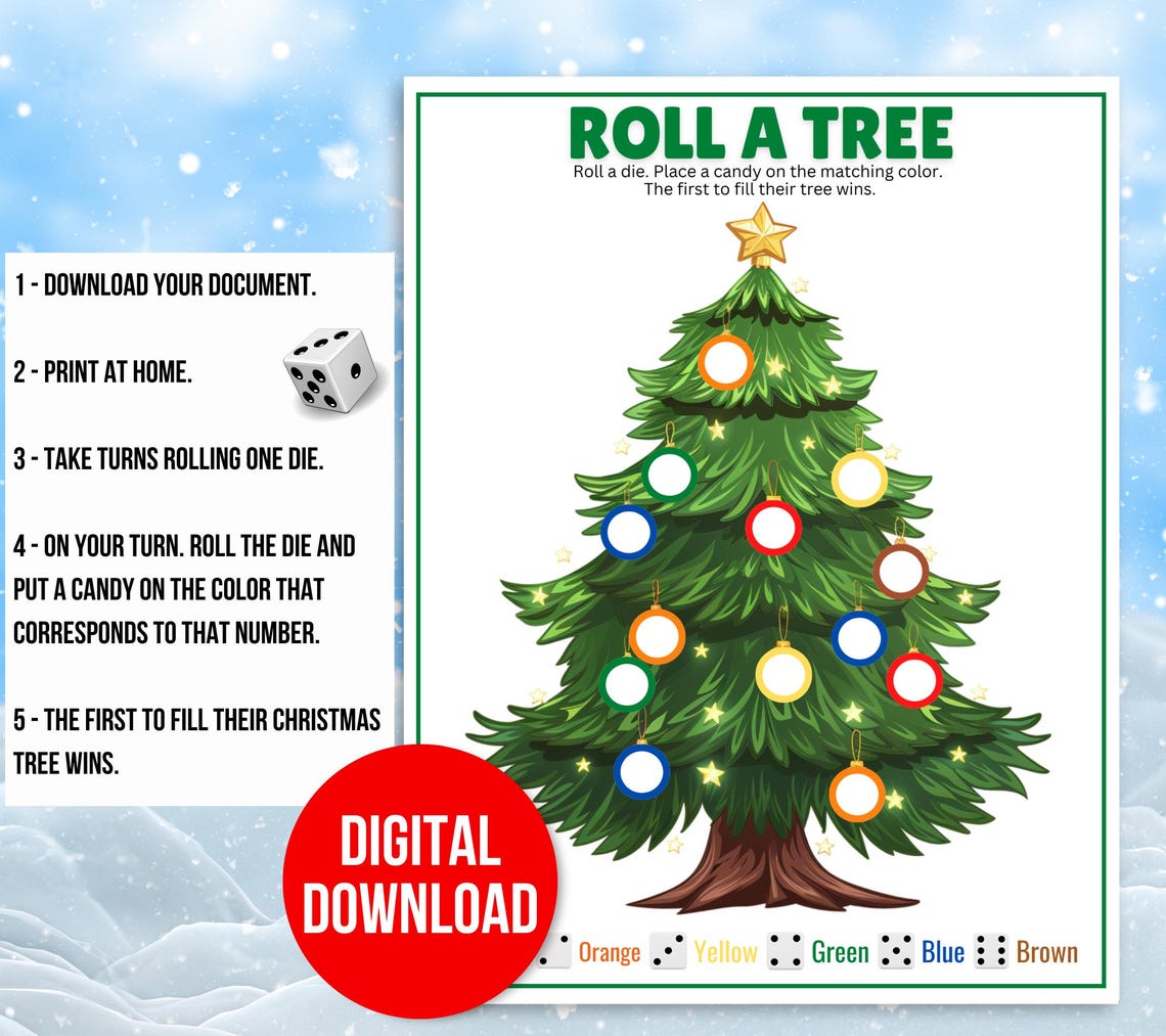 Roll a Christmas Tree Game Printable, Roll a Snowman, Roll a Dice ...