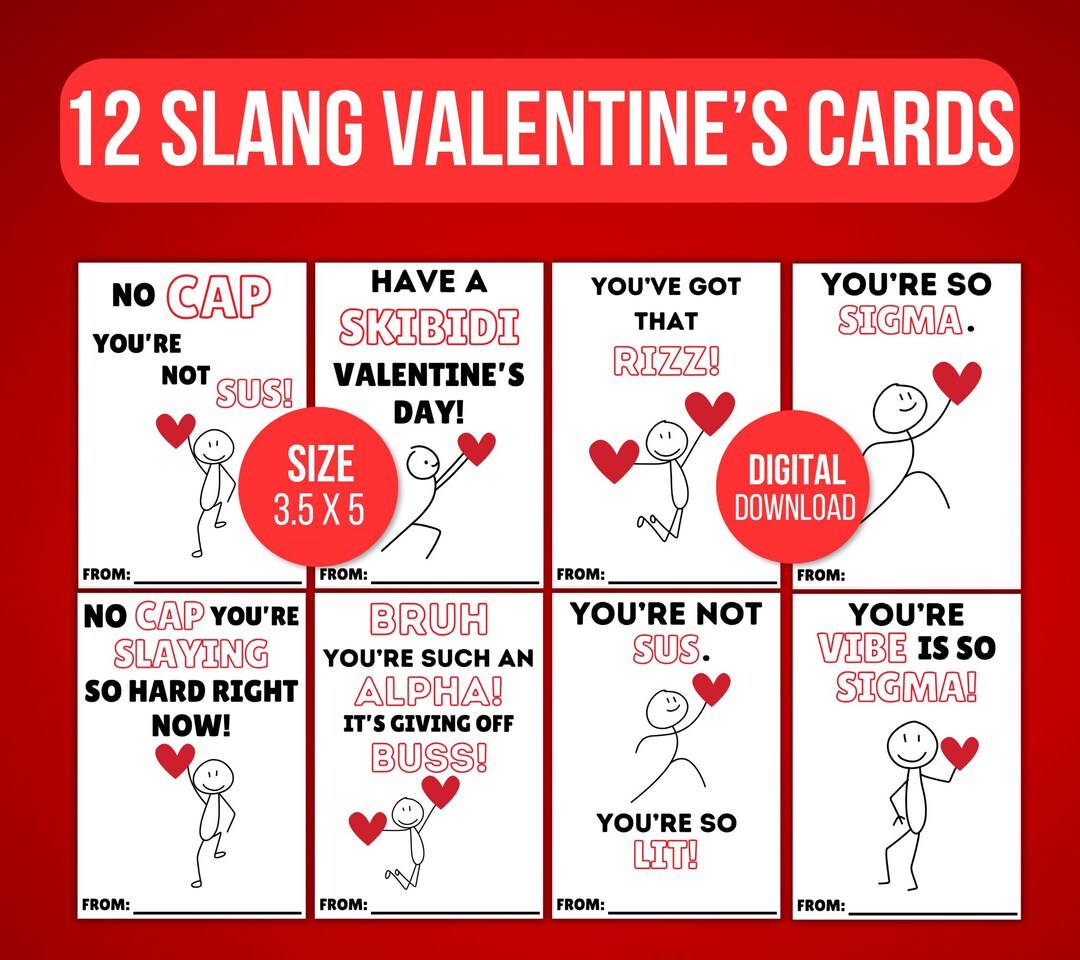 Funny Slang Valentine’s Cards, Gen Z Valentine Cards, Gen Alpha ...