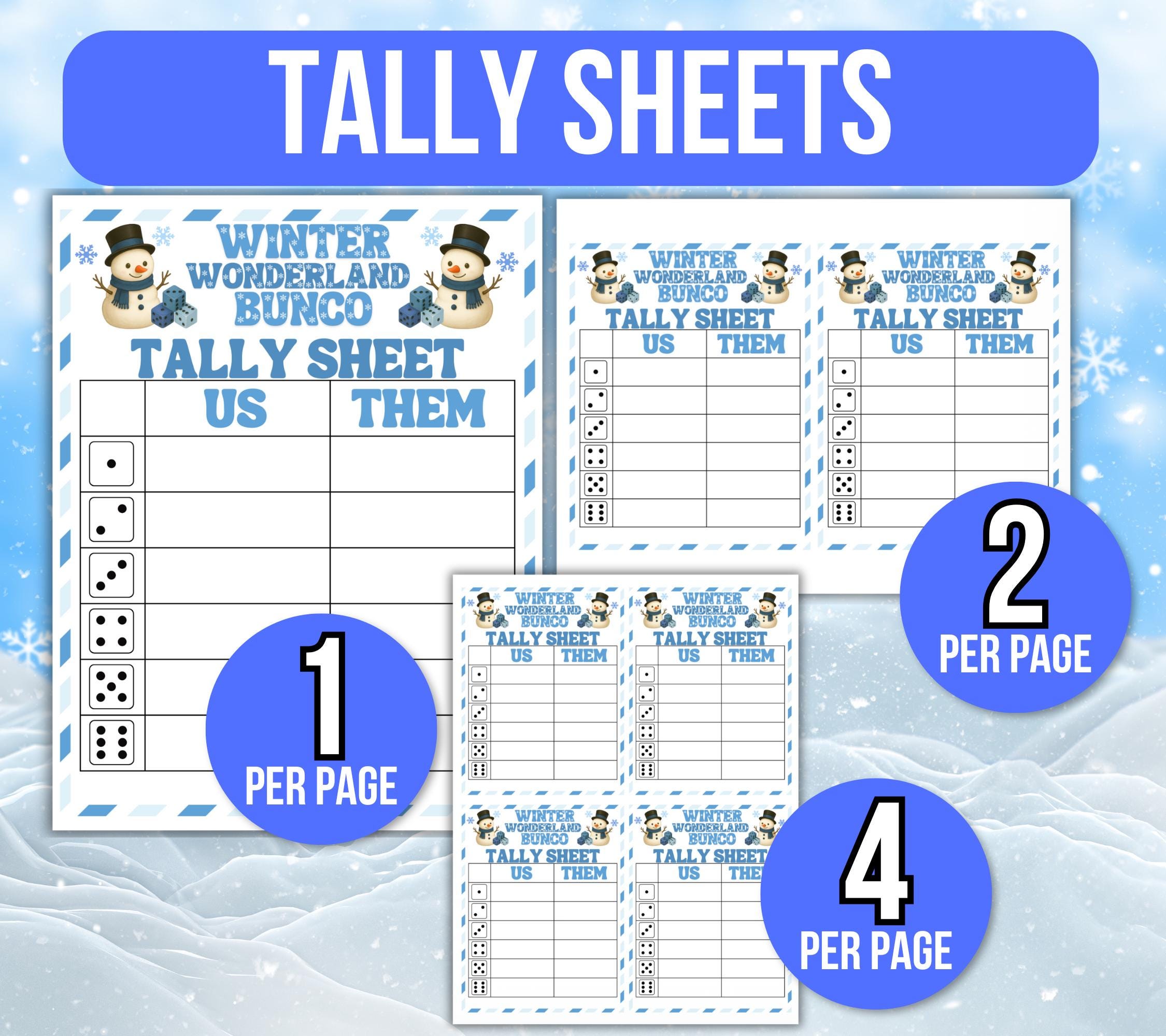Winter Bunco Score Sheet, Winter Wonderland Bunco, Winter Bunco, Winter ...