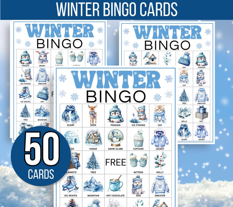 Winter Bingo, 50 Winter Bingo Cards, Winter Games, Winter Activity for ...
