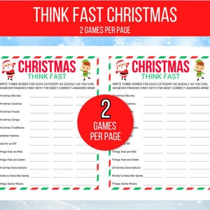 Think Fast Christmas Game, Fun Christmas Game, Printable Christmas Game ...