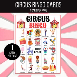 Circus Bingo, 30 Printable Circus Bingo Cards, Circus Party Game ...