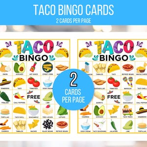 Taco Bingo, 30 Printable Taco Bingo Cards, Taco Activity for Kids, Taco ...
