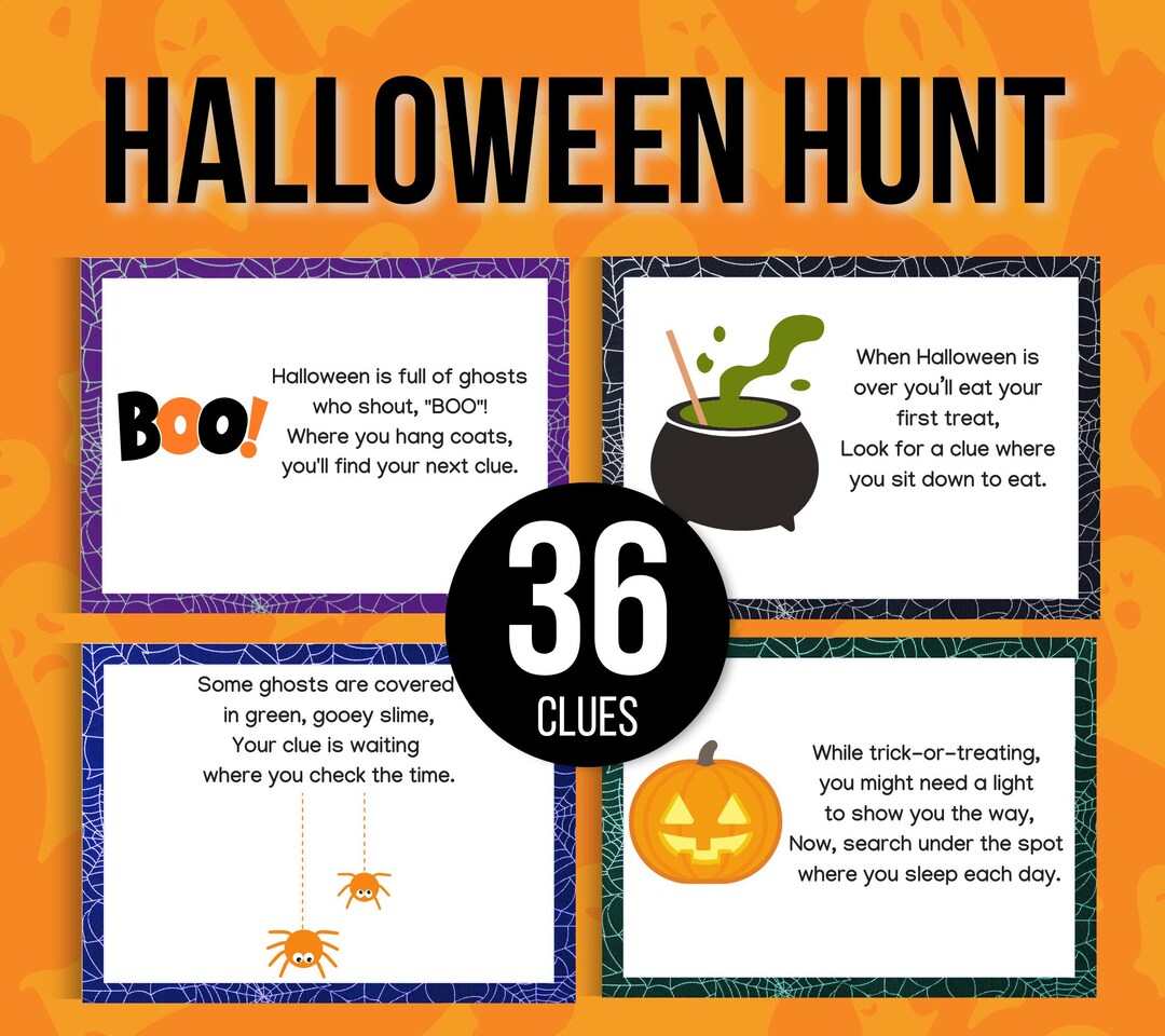 Indoor Halloween Treasure Hunt, Indoor Halloween Scavenger Hunt, 36 ...