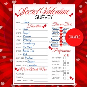 Secret Valentine Survey, Secret Valentine Gift Exchange, Printable ...