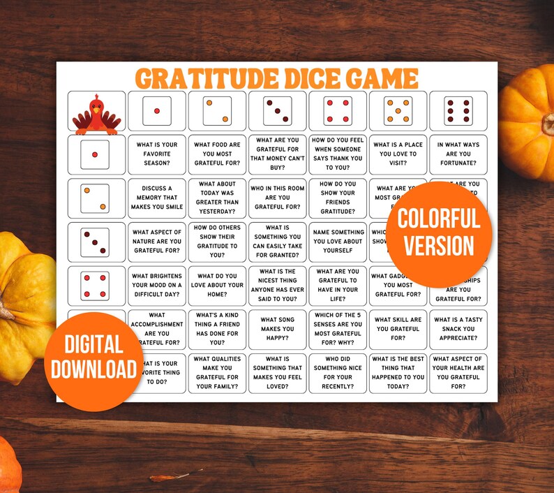 Thanksgiving Gratitude Dice Game, Gratitude Dice Game, Thanksgiving ...