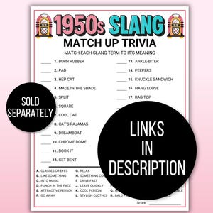 50s Bingo, 1950s Bingo, 30 Printable 1950s Bingo Cards, 50s Game, 50s ...