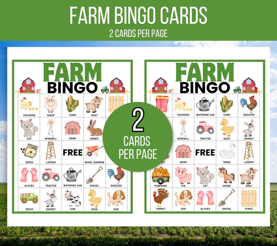 Farm Bingo, 30 Printable Farm Bingo Cards, Barnyard Bingo, Barnyard ...