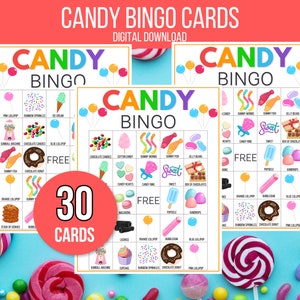 Candy Bingo, 30 Printable Candy Bingo Cards, Sweet Treats Bingo, Candy ...
